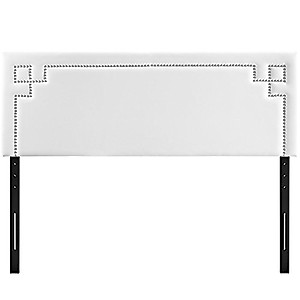 Modway Josie Faux Leather Upholstered Queen Headboard in White with Nailhead Accents