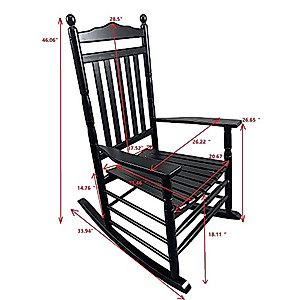 Balcony Porch Adult Rocking Chair, Wood Outdoor Indoor Porch Rocker Chair for Adult, All Weather- Resistant Patio Rocking Chair for Garden, Lawn, Balcony, Backyard, Black