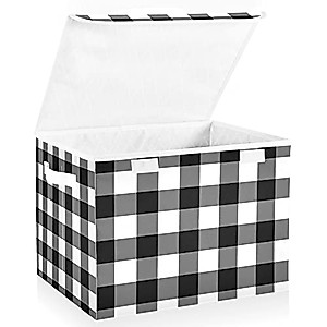 Black White Buffalo Plaid Storage Bins with Lids Collapsible Storage Box Basket with Lid Closet Organizer Containers Storage Boxes for Organizing for Office Cars Balcony Outside Home