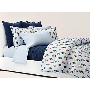 POLO RALPH LAUREN Blue Stripe Teddy Bear Boy 2 pc Twin Duvet Cover Set Blue White