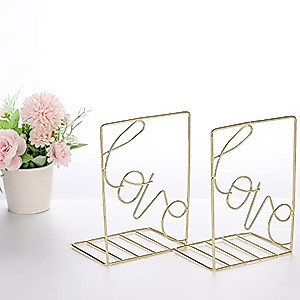 Bookends Gold , Decorative Metal Book Ends Supports for Shelves (1 Pair) (Gold)