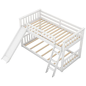 Tidyard Twin Over Twin Bunk Bed with Convertible Slide and Ladder, White for Bedroom Dorm Guest Room Home Furniture