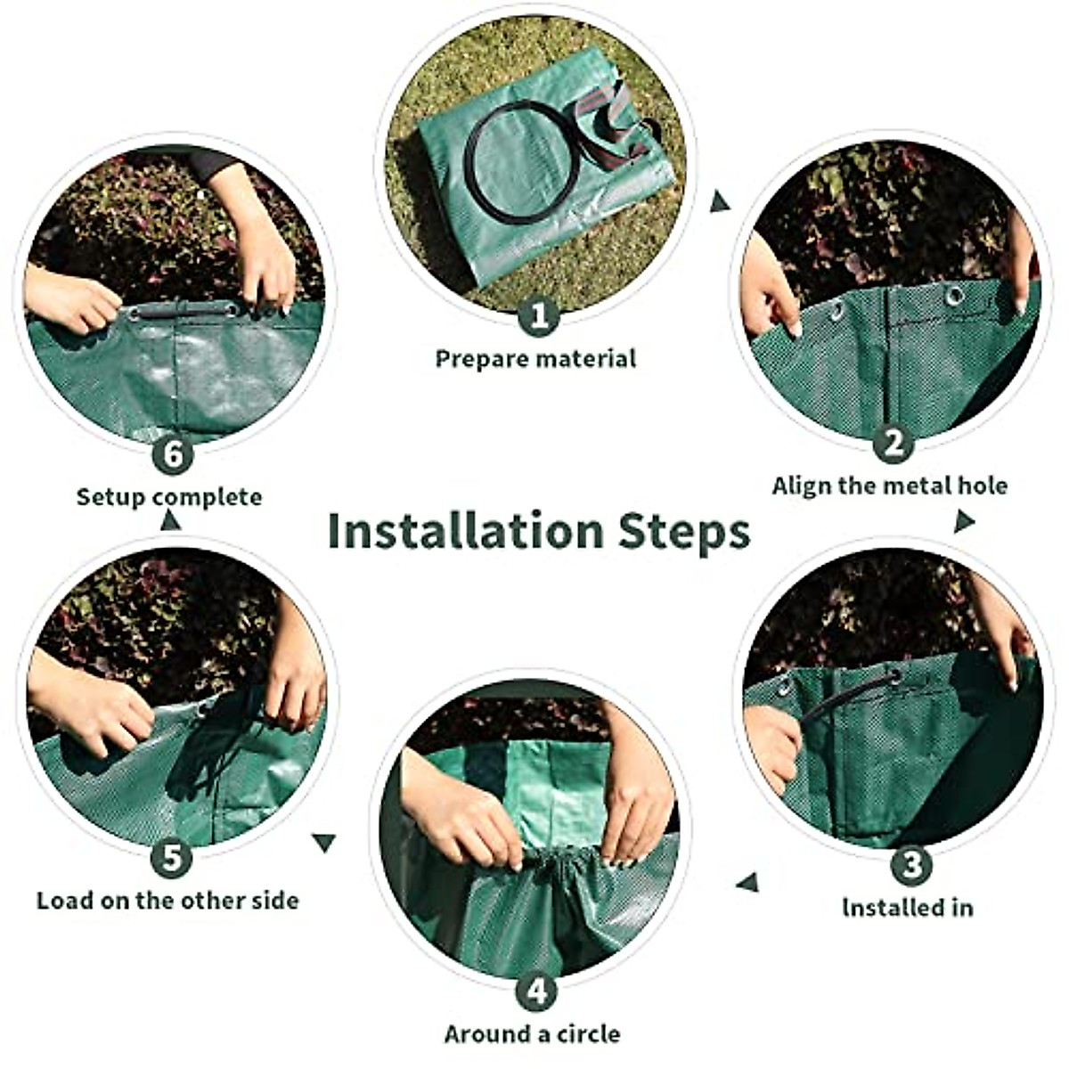 JERIA 6-Pack 72 Gallons Reusable Garden Waste Bags with 4 Handles ,Lawn Pool Garden Heavy Duty Waste Bag for Loading Leaf,Trash ,Yard Waste Bags (H30" X D26")