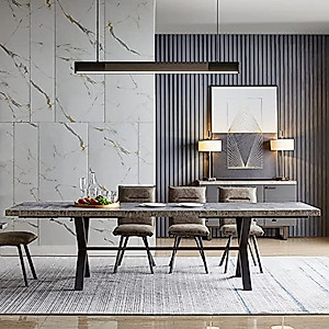 Acanva Expandable Dining Table for 6-8 Seat, Modern Rectangle Design with Extension Leaf for Kitchen Restaurant, Thicker Top and Carbon Steel Pedestal, 74.9''(+40)Wx37''Dx30''H, Dark Grey