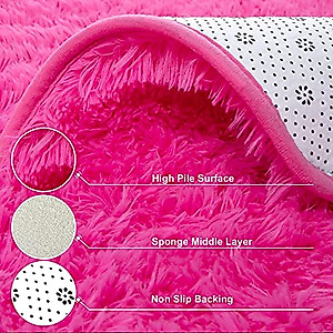 Foxmas Ultra Soft Fluffy Area Rugs for Bedroom Kids Room Plush Shaggy Nursery Rug Furry Throw Carpets for Boys Girls, College Dorm Fuzzy Rugs Living Room Home Decorate Rug, 4ft x 6ft, Hot Pink