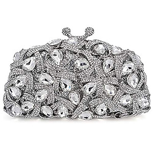 MOSSMON Luxury Crystal Clutch Rhinestones Evening Bag (Silver)