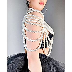 CCbodily Pearl Body Chain Bra - Fashion Shoulder Necklaces Jewelry(A-WHITE)