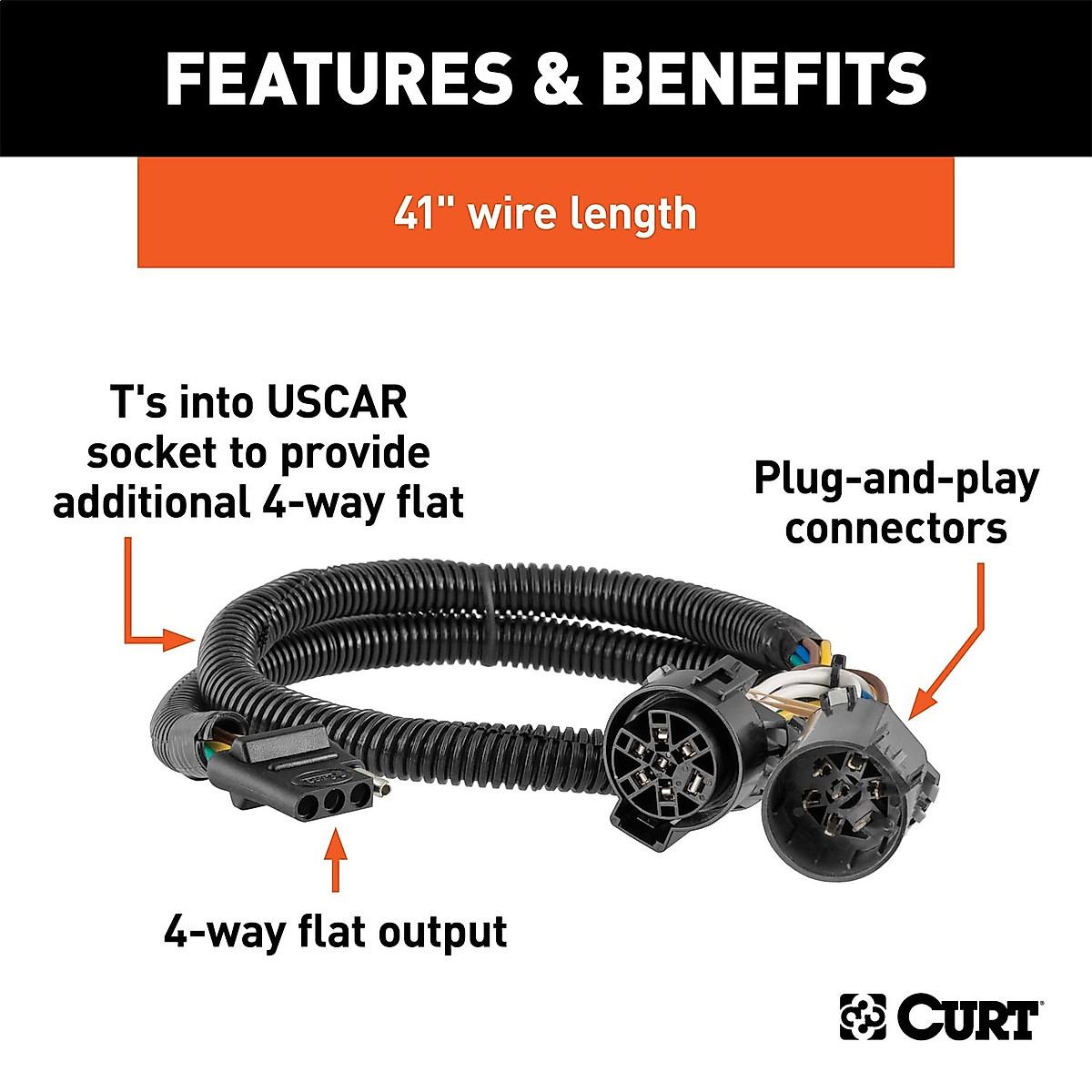 CURT 55384 Replacement Vehicle-Side Custom USCAR 4-Pin Trailer Wiring Harness, Black