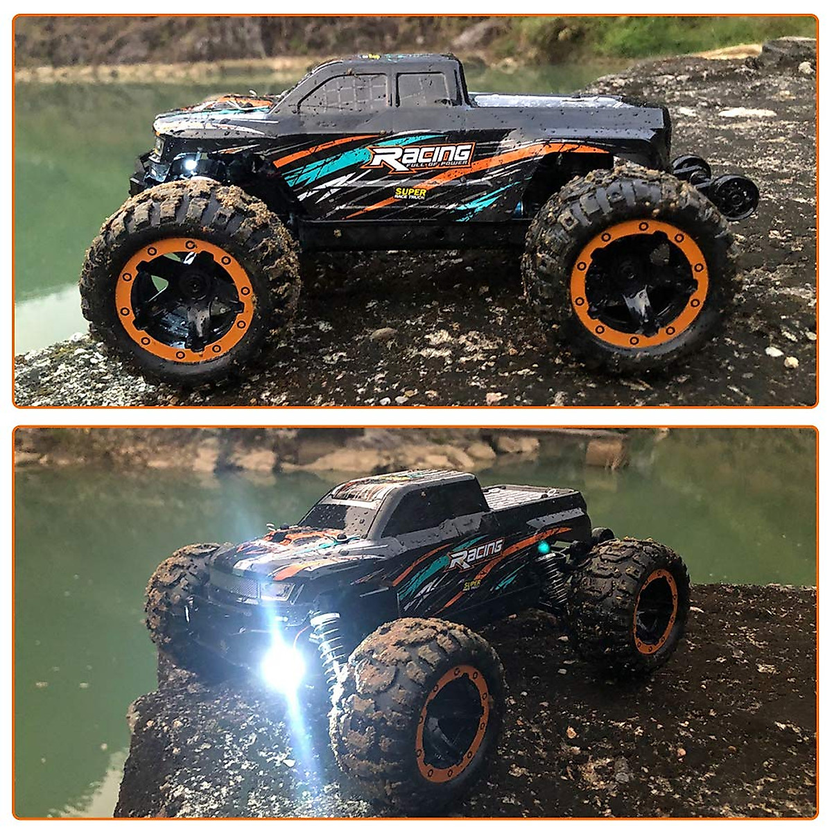 GoolRC 16889A RC Car, 1:16 Scale Remote Control Car, 4WD 45KM/H High Speed RC Truck with Brushless Motor, 2.4GHz All Terrain Off Road Rock Crawler, Electric Vehicle Toy for Adults Kids (Orange)