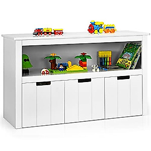 Giantex Storage Cabinet with 3 Removable Drawers, Rolling Wheels and Open Shelf, Toy Organizer, Large Storage Bins, Floor Cabinet for Living Room, Bedroom, Toddler's Room, Playroom Kids Drawer Chest