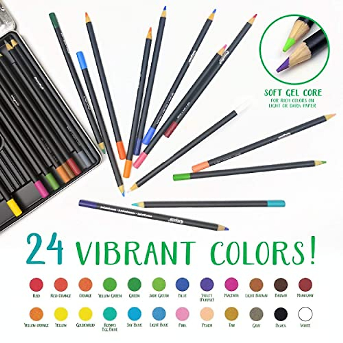 Crayola Signature Blend & Shade Soft Core Colored Pencils in Tin, Gift - 24 Count, Blend & Shade Colored Pencils