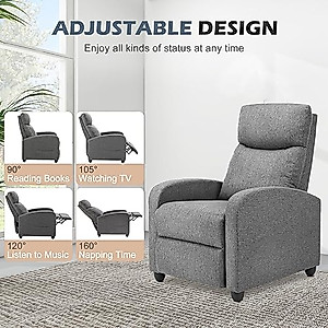 SMUG Recliner Chair Massage Reclining for Adults, Comfortable Fabric Recliner Adjustable Home Theater Seating Lounge with Padded Seat Backrest, Small Recliners for Living Room, Bedroom (Deep Grey)