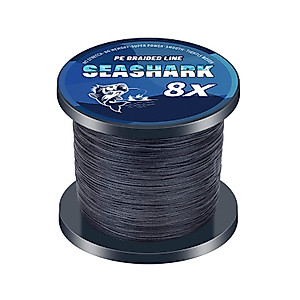 Seashark Braided Fishing Line Color Never Fade 8 Strands Super Strong PE Fishing Line (Black, 20lb 0.20mm-100m/109Yards)