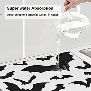 Halloween Bats Printed Drying Mat For Kitchen Ultra Absorbent Microfiber Dishes Drainer Mats Non-Slip Silicone Quick Dry Pad - 18 X 16inch