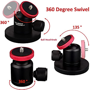 ULIBERMAGNET 60lb Magnetic Camera Mounting Base with Mini Ball Head, Super Strong Rubber Coating Neodymium Magnet with 1/4’’-20 Male Thread Stud for Mobile Camera, Security Camera.