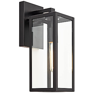 John Timberland Titan Modern Outdoor Wall Light Fixture Mystic Black 14 1/4" Clear Glass Panel for Exterior Barn Deck House Porch Yard Patio Outside Garage Front Door Garden Home Roof Lawn