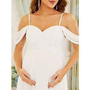 Ever-Pretty Women's Ruched Deep V Neck Off Shoudler Babyshower Dress White US10