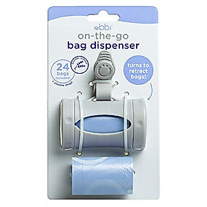 Ubbi Retractable On the Go Bag Dispenser for Travel, Diaper Bag Accessory Must Have for Newborn, Helpful Item, Baby Gift, Lavender Scented, Gray