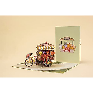 Paper Love 3D Flower Bike Pop Up Card, Handmade Fall Greeting Cards For Autumn, Birthday, Thanksgiving, Halloween, Thinking of You, All Occasion or Just Because | 5" x 7" Includes Envelope and Note