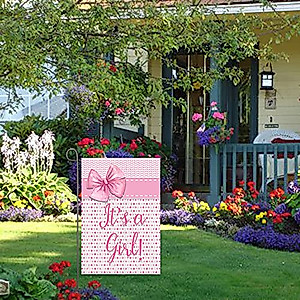 It's A Girl Garden Flag Pink Baby Shower Birth Announcement Decorations for Girl 12x18 Inch Double Sided New Baby Garden Flag Gender Reveal Party Decor Vertical Burlap Banner Outdoor Lawn Yard Sign