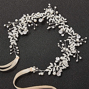 SWEETV Crystal Bridal Headpieces for Brides Silver Wedding Hair Accessories Bride Headband Pearl Hair Vine Rhinestone Hair Pieces for Women
