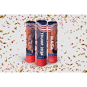 Donald Trump Confetti Cannon, 3-Pack, Metallic Gold and Red, MAGA Party Popper Shooter for 2024 Victory Celebration, Patriotic Events USA Decoration, BOOM 20+ ft Range