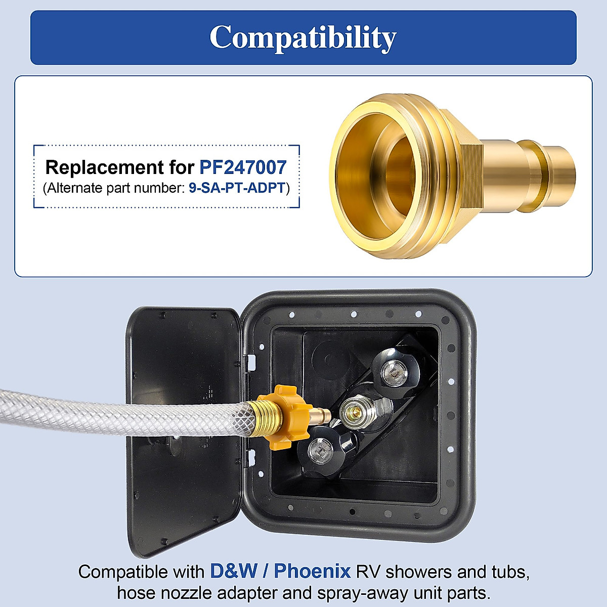 Dreyoo Quick Connector Hose Adapter Replacement for PF247007, 1/2" Quick Connector for 3/4" Garden Hose RV Spray Port Outlet and Spray Away, Quick Connectors Adapter with PTFE Tape, Brass(2 Pcs)
