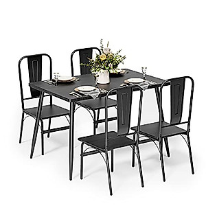 Gizoon Dining Table Set for 4 with Chairs, 5-Piece Kitchen Table and Chairs for 4 with Thick Board for Home, Small Space, Apt, Heavy-Duty, Black