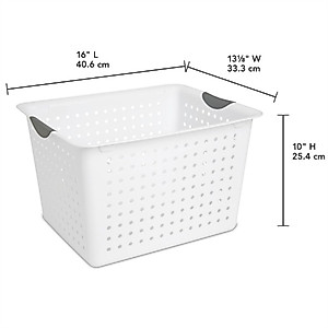 Sterilite 16288006 Deep Ultra Basket, White Basket w/ Titanium Inserts, 6-Pack