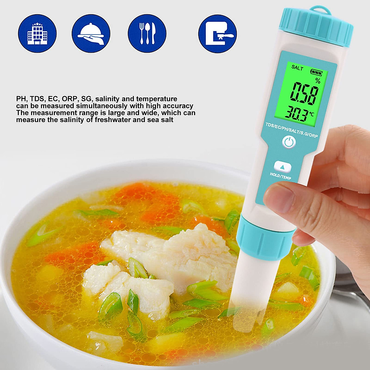 Water Quality Test Pen, 7 in 1 Design Pool Water Test Kit,PHTester Digital 0 °C-60 °C Range, High Pen Tester for Swimming Pools and SPA Aquaponic Aquariums