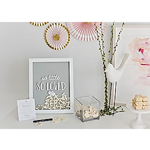 Pearhead So Little So Loved Wooden Elephant Token Frame, Little Wishes Signature Baby Shower Guestbook Alternative, Gender-Neutral Pregnancy Keepsake With 65 Signature Tokens and Pen, Gray and White