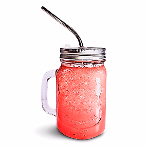 Home Suave Mason Jar Mugs with Handle, Regular Mouth Colorful Lids with 2 Reusable Stainless Steel Straw, Set of 2 (Silver), Kitchen GLASS 16 oz Jars,Refreshing Ice Cold Drink & Dishwasher Safe