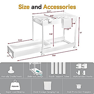 SANHSEHOME 2 Pack Under Sink Organizer Bathroom Cabinet Kitchen Organizers and Storage 2 Tier Multi Purpose Under Sink Storage Shelf Organizer with Pull-out Sliding Drawers Hooks Hanging Cup White