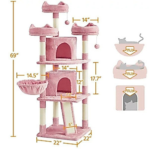 Pink 69” Multi-Level cat Tree with Condos, Scratching Posts & Platforms