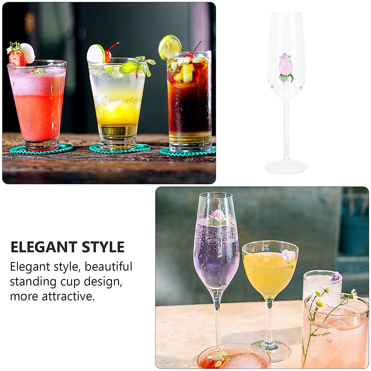 Red Wine Glass Rose Wine Glass Crystal Flute Rose Flower Goblet Cocktail Cup Drinking Glassware for Halloween Christmas Wedding Birthday Party Decoration Pink (20x6cm)