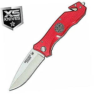 8" Red Fire Dept Outdoor Rescue Survival Open Folding Pocket Knife Outdoor Survival Hunting Knife for Camping by Survival Steel