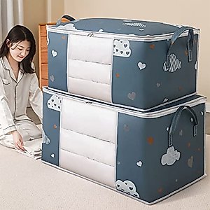 Large Storage Bags with Reinforced Handle, Clear Window & Two-Way Zippers, Foldable & Washable Zippered Storage Bins for Pillow, Quilt, Bedding, Clothes, Blanket 1pc