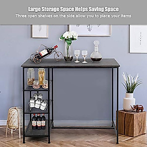 COSTWAY Counter Height Pub Table, Modern Bar Table with 3 Open Storage Shelves, Dining Table with Metal Frame for Small Space, Dining Room, Living Room, Breakfast Nook, Bar, Black