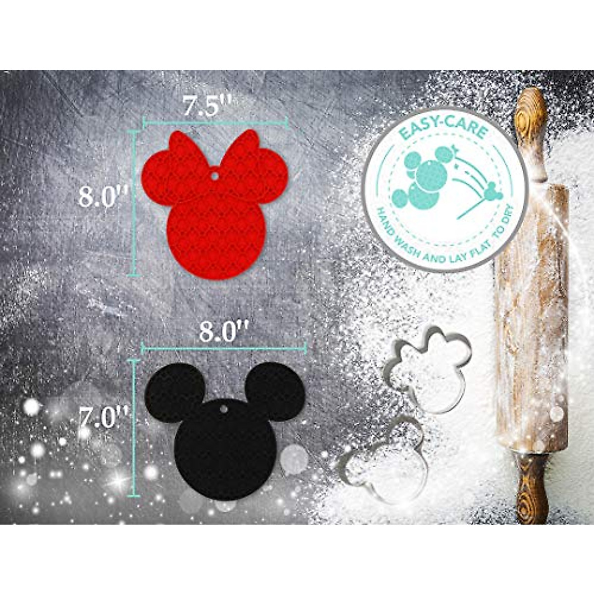 Disney Mickey and Minnie Mouse 100% Silicone Trivets, 2pk - Multipurpose Flexible Kitchen Tools that Serve as Pot Holders, Spoon Rest, Jar Opener, or Heat Resistant Hot Pads up to 500 degrees F