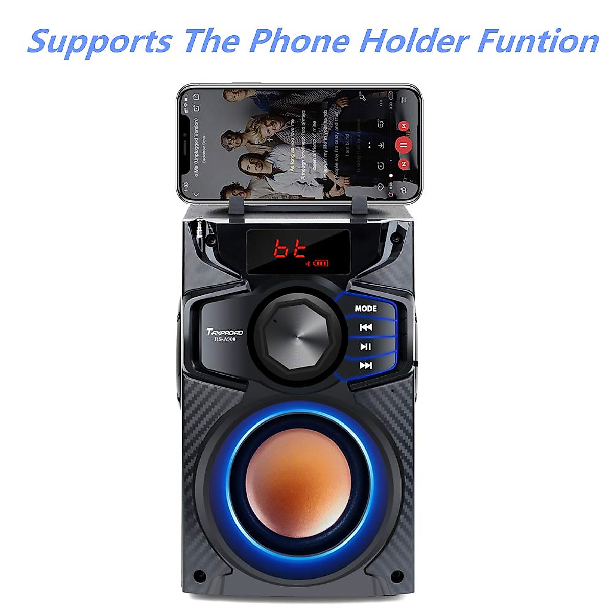 Bluetooth Speakers, Wireless Speaker with Impressive Sound, Rich Bass, Wireless Stereo Pairing, Portable Speaker with Party Light, Support Remote Control FM Radio for Phone Computer PC Home TV