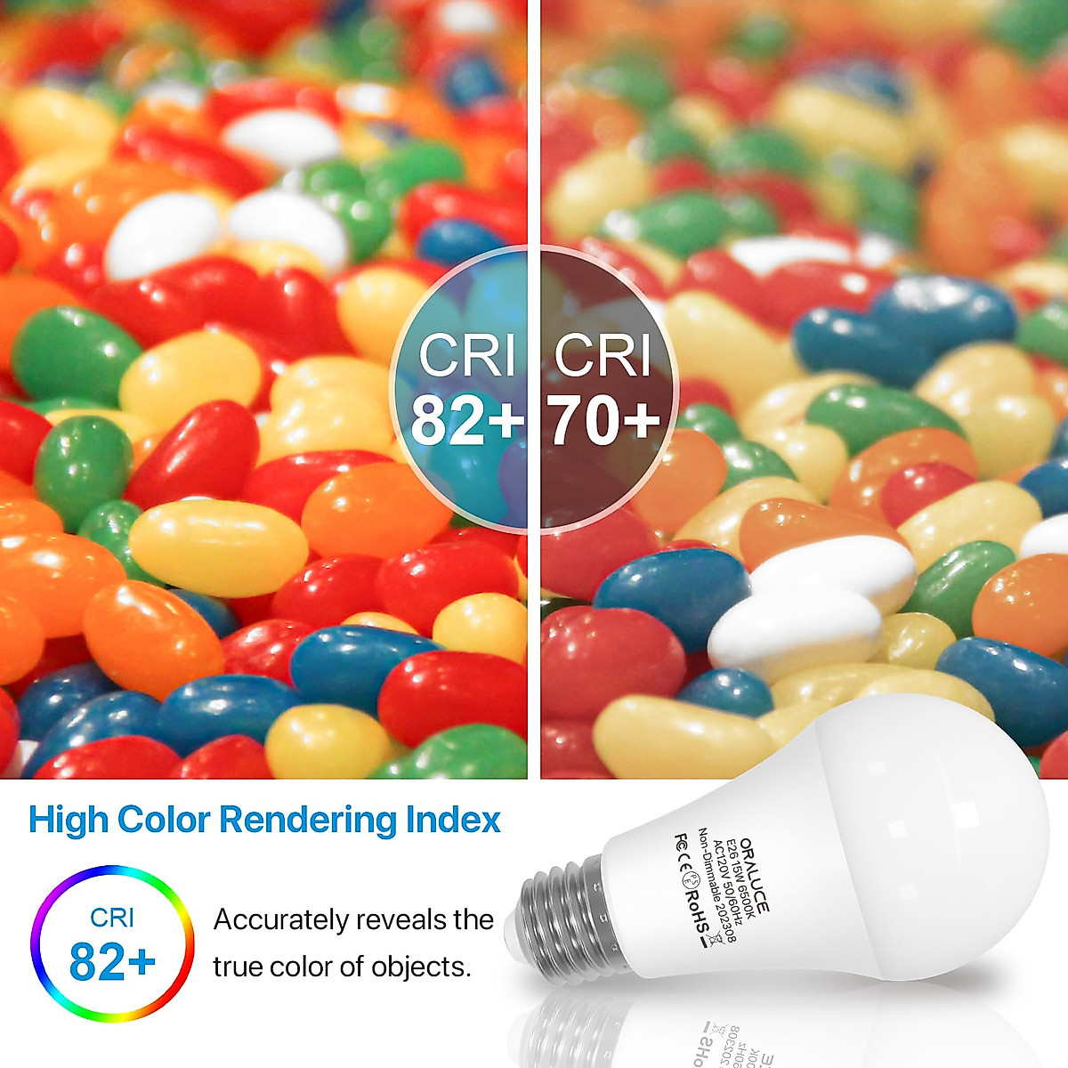 ORALUCE LED Light Bulbs 100 Watt - 120 Watt Equivalent, 15W 1600 Lumens 6500K Cool White LED Bulbs, E26 Medium Base, Non-Dimmable, UL Listed, 6Pack