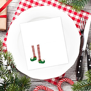 Whaline 100Pcs Christmas Place Cards 2 x 3.5 Inch Elf Legs Tent Name Cards Blank Seat Assignment Label Cards for Xmas Party Table Setting Supplies