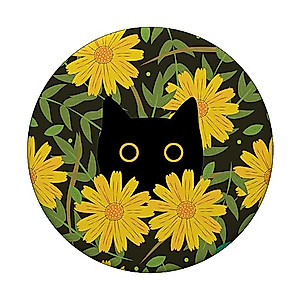 Cute Sunflower Pattern Floral Aesthetic Black Cat Sage Green PopSockets Standard PopGrip