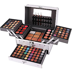 132 Color All In One Makeup Kit,Professional Makeup Case Set for Teen Girls, Multicolor Eyeshadow Palette(006N2-Silver)