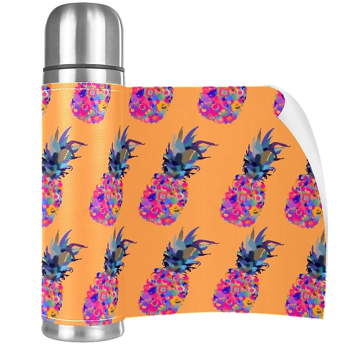 Stainless Steel Leather Vacuum Insulated Mug Pineapple Thermos Water Bottle for Hot and Cold Drinks Kids Adults 16 Oz