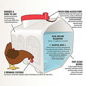 OverEZ Automatic Chicken Waterer with No Spill System, Outside and Inside Poultry Drinker, Large 12 Gallon High Capacity Drinking Bottle Dispenser for Hens