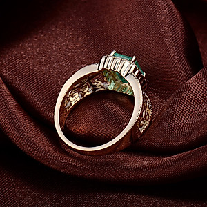 Lanmi Solid 14K Rose Yellow Gold Natural Emerald Rings Engagement Wedding Diamond Band for Women Promotion