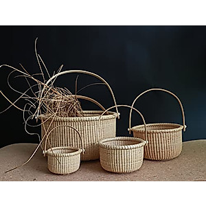 Teng Jin Open Round Nantucket Lightship Baskets with Handles Handwoven Storage Serving Baskets for Easter, Picnics, Gifts, Home Decor and More several sizes ranging from 5” 13”