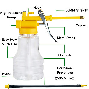 Oil Can Transparent High Pressure Oiler Lubrication Oil Can Bottle Oiling Gun with Rigid & Flex Spout Thumb Pump Tool Oiler
