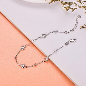 Sterling Silver Planet Galaxy Anklet Ankle Bracelet with Sparking Cubic Zirconia, Wonderful Beach Time Anklet for This Spring & Summer, Anniversary Birthday Jewelry Gifts for Women